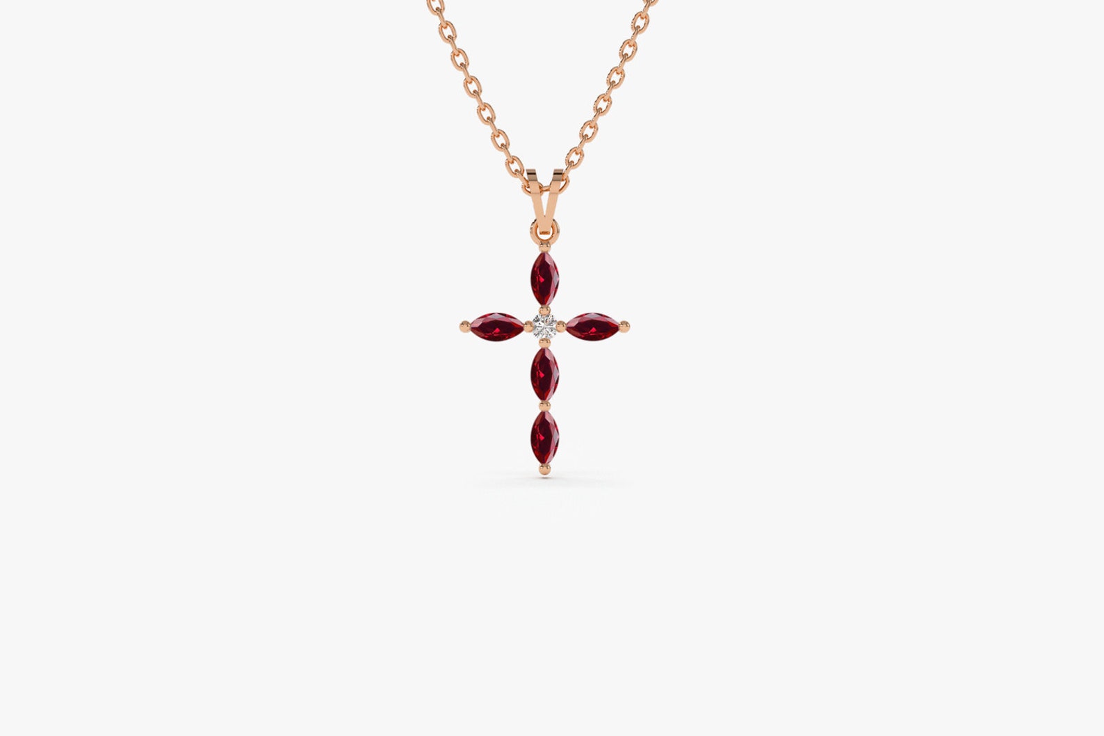 Ruby Cross Necklace / 14k Gold Genuine Ruby and Diamond Pendant / July ...
