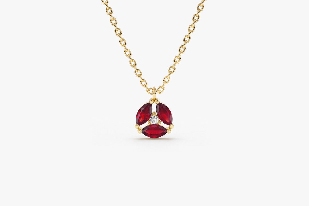 Ruby Necklace / Genuine Ruby Necklace in 14k Gold / Unique Ruby and ...