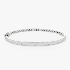 3MM Wide Bangle Bracelet, 7 Diamond Bezel Setting Bracelet, Layering ...