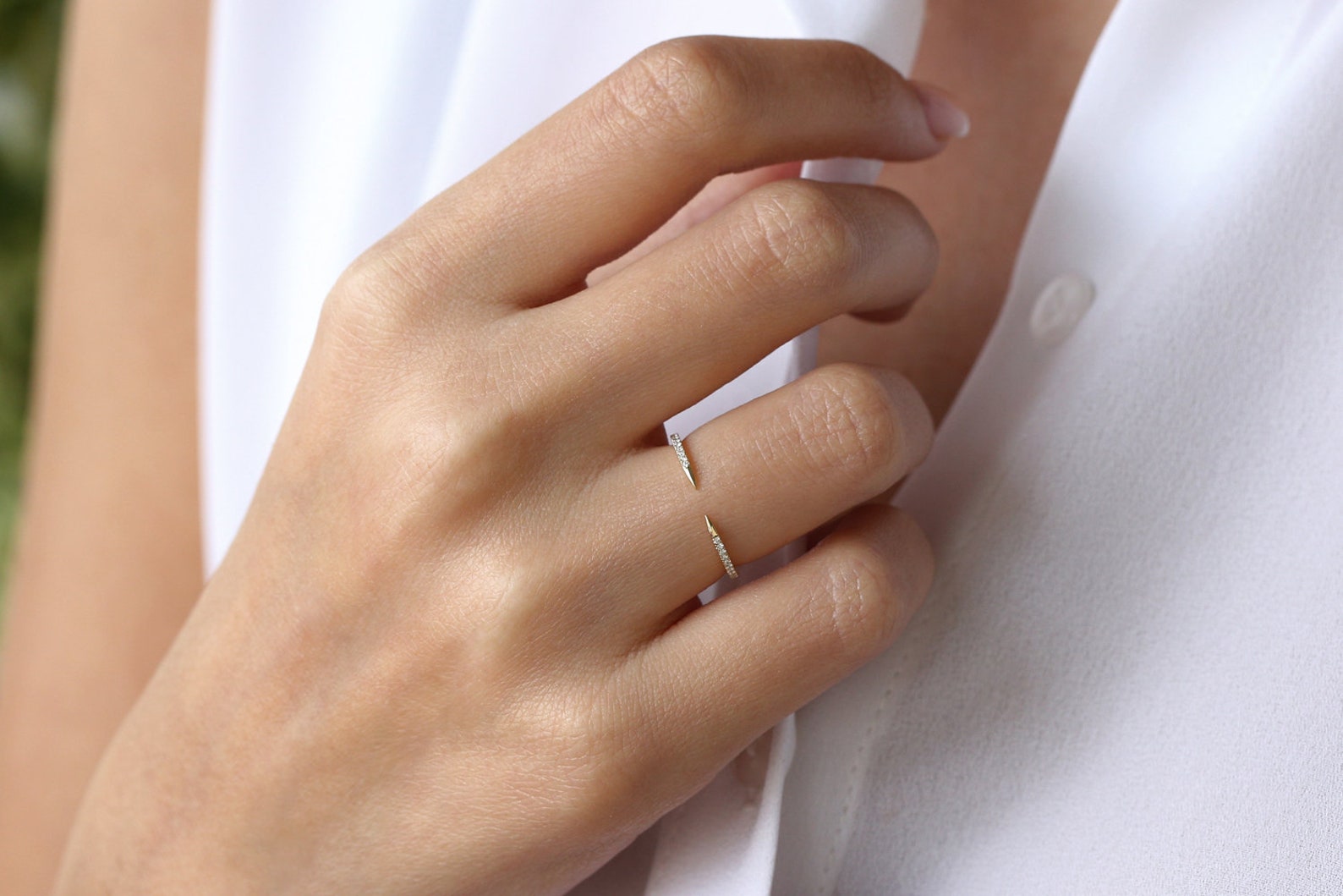 Stackable Ring / 14k Gold Pave Diamond Open Cuff Claw Diamond - Etsy