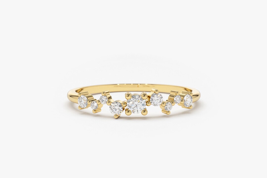 Multi Stone Diamond Ring / 14k Gold Diamond Cluster Ring / Gold Ring ...