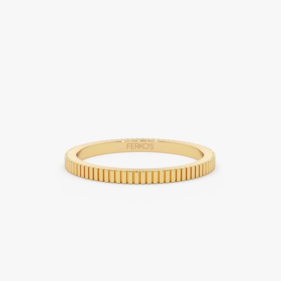 Gold Ring / 14k Solid Gold 1.5MM Ribbed Ring / Stackable Gold Ring ...