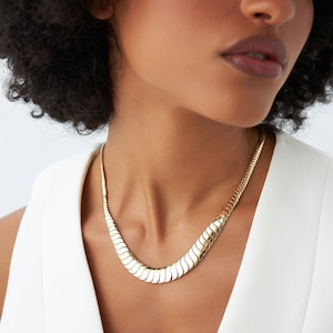 Solid Gold Necklace 14k Gold, Cobra Style Chain Necklace, Laying ...