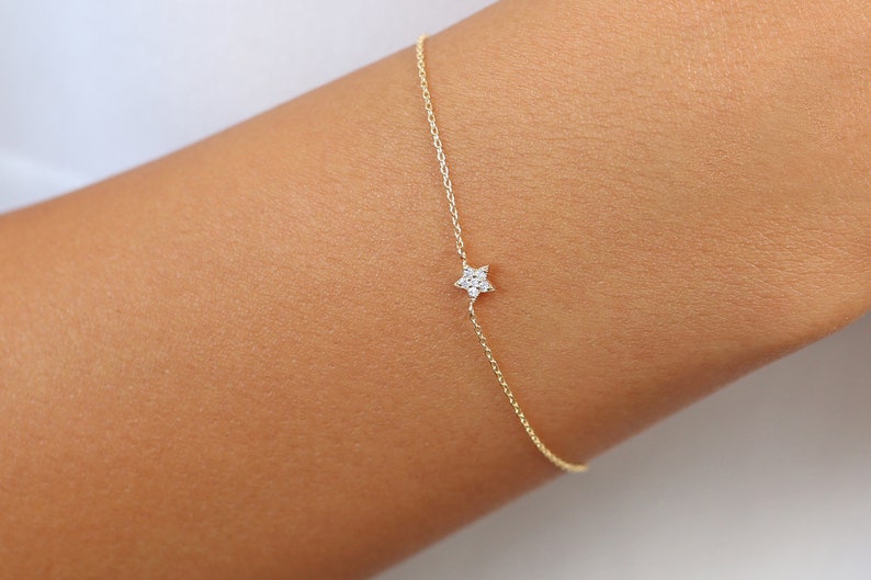 Diamond Bracelet / Star Charm Bracelet / Tiny Star Diamond Choker / 14k ...