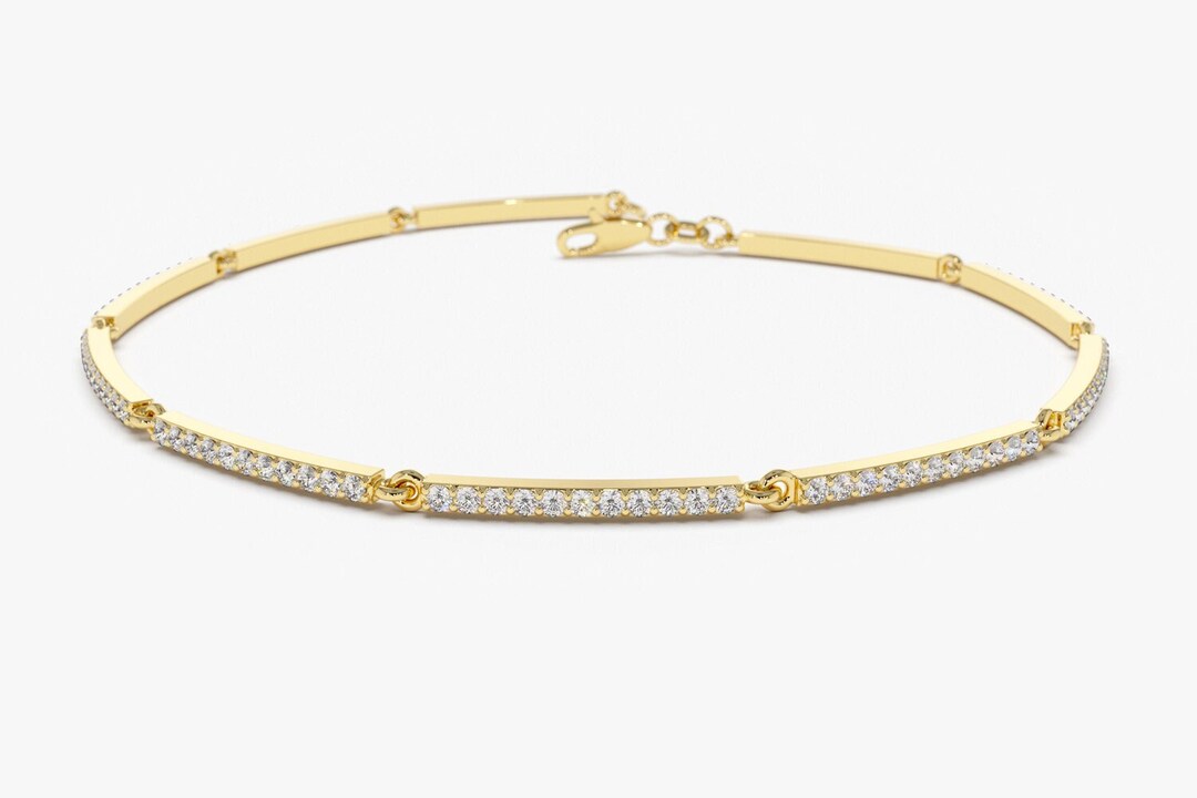Diamond Tennis Bracelet / 14k Solid Gold Pave Stackable Diamond Bar ...