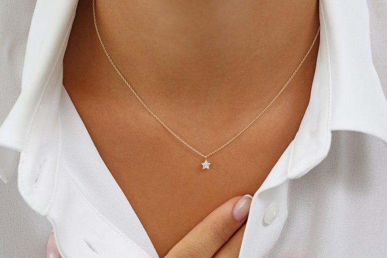 Diamond Necklace / Star Charm Necklace / Tiny Star Diamond - Etsy