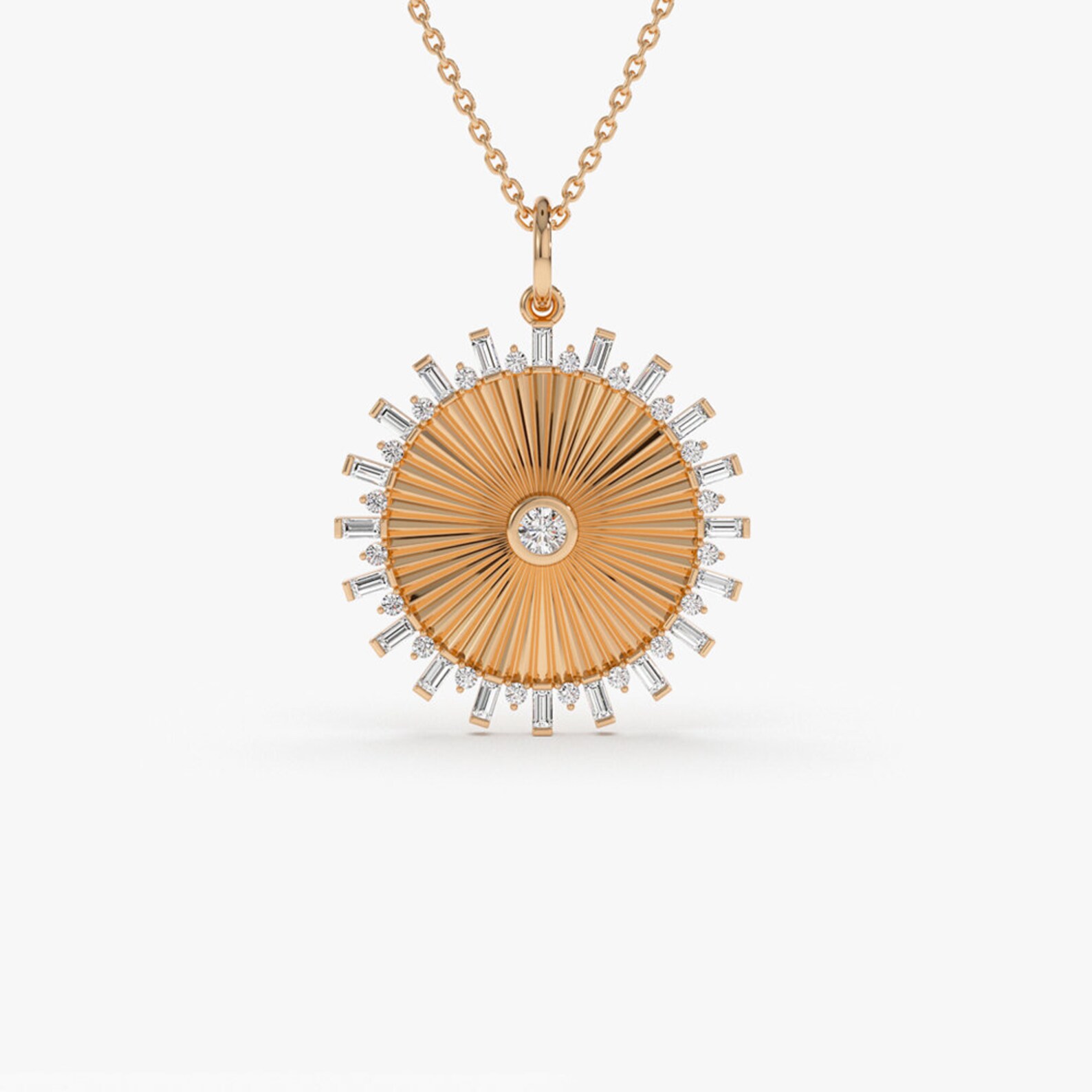 Unique Diamond Necklace / Baguette Diamond Charm Necklace in 14k Gold 0 ...