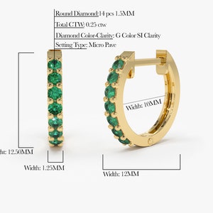 Natural Emerald Earrings / Huggie Earrings / 14k Gold 10MM Emerald ...