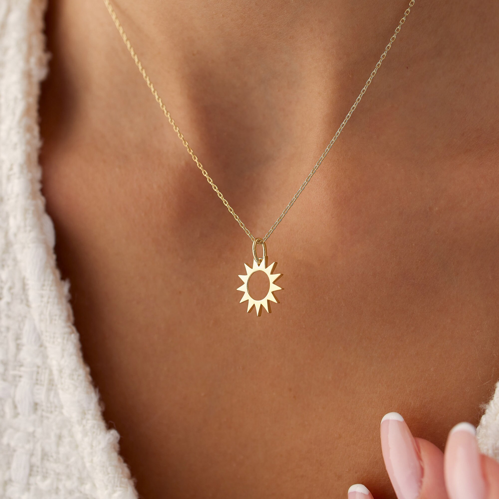 14k Solid Gold Sun Pendant Necklace: Celestial Sunburst Charm - Etsy