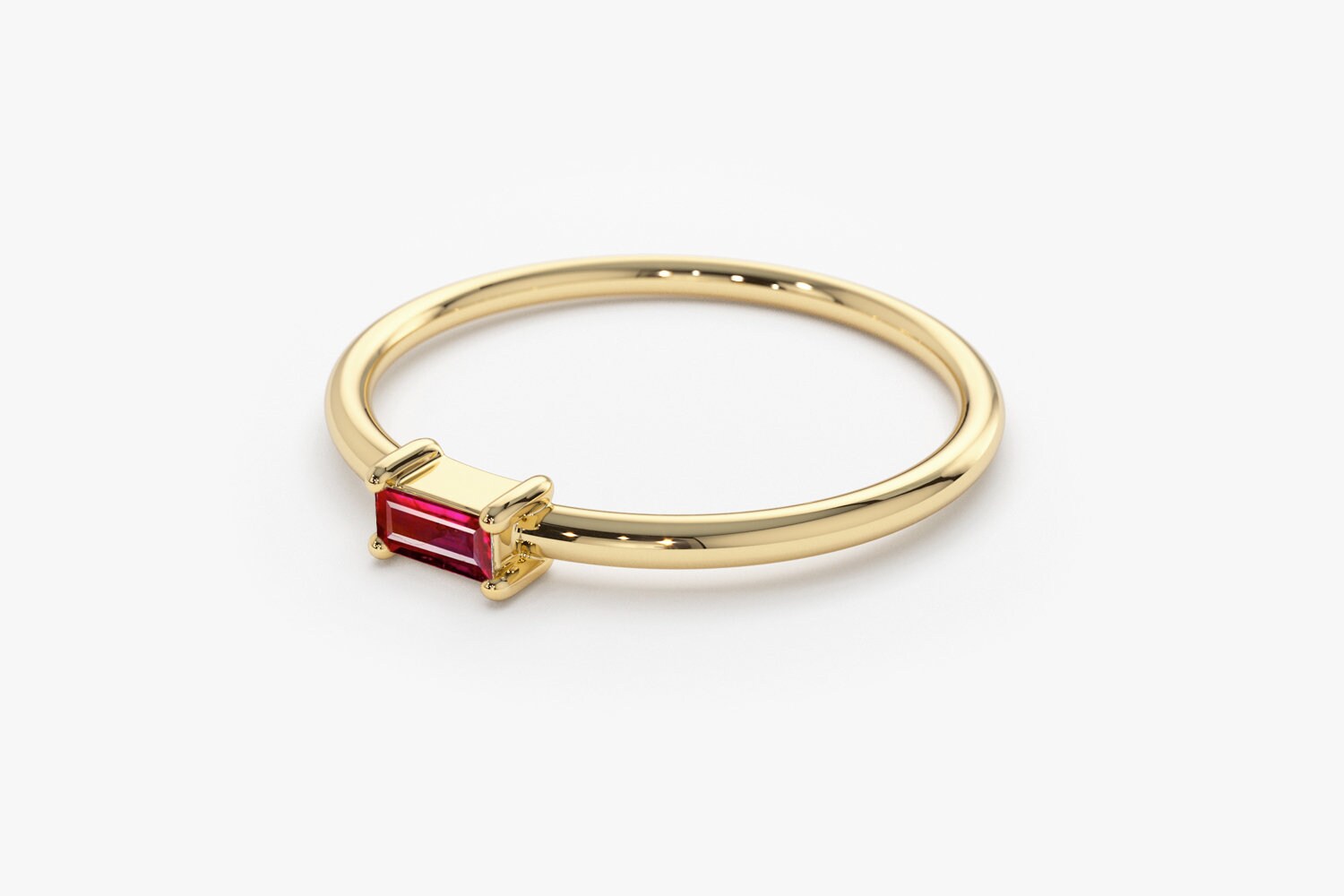 Ruby Ring / Baguette Cut Ruby Ring in 14k Gold / Stackable Ruby ...