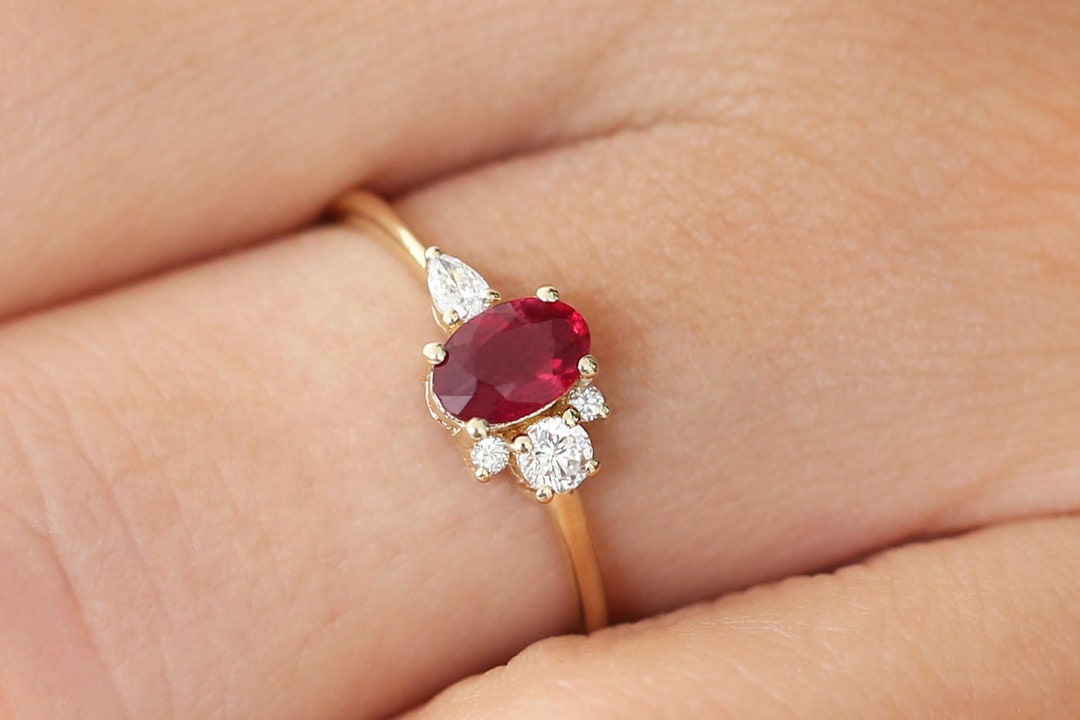 Ruby Ring / Cluster Engagement Ring / Red Ring / Ruby Engagement Ring ...
