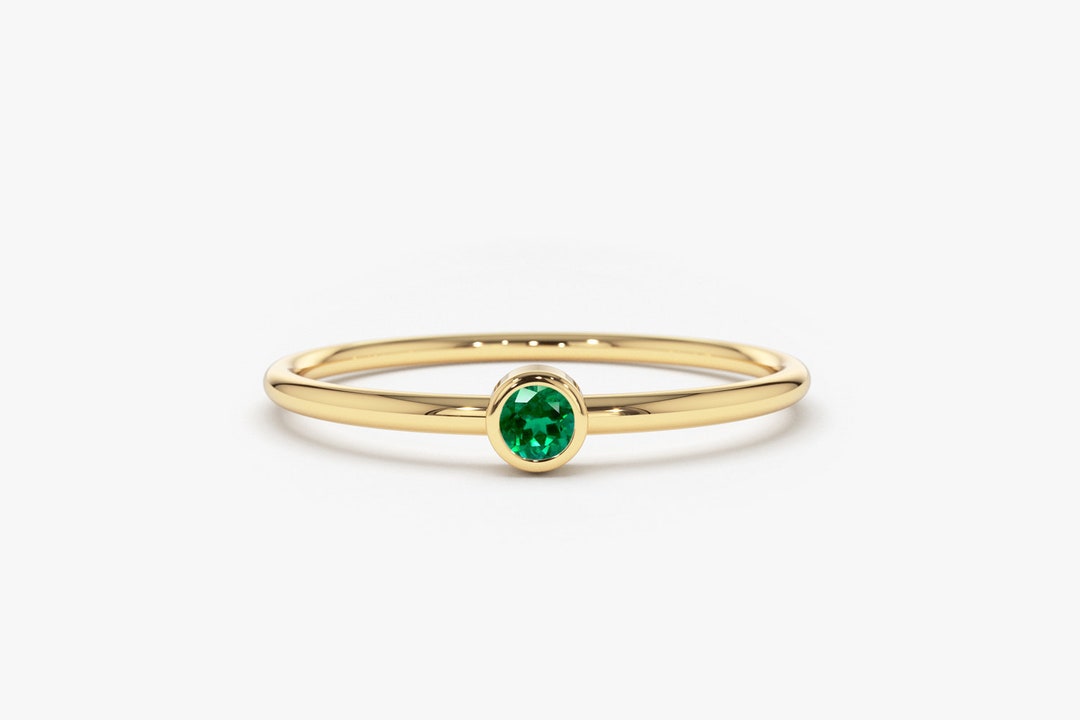 Emerald Ring / 14k Gold Single Emerald 0.08ctw Engagement Ring ...