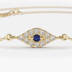 14K Evil Eye Dainty Gold Chain Bracelet / Gold Link Chain Evil Eye ...