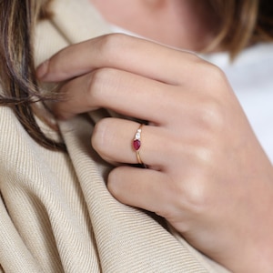 Ruby Ring / 14k Gold Pear Shape Natural Ruby With Pear Shape Diamond ...