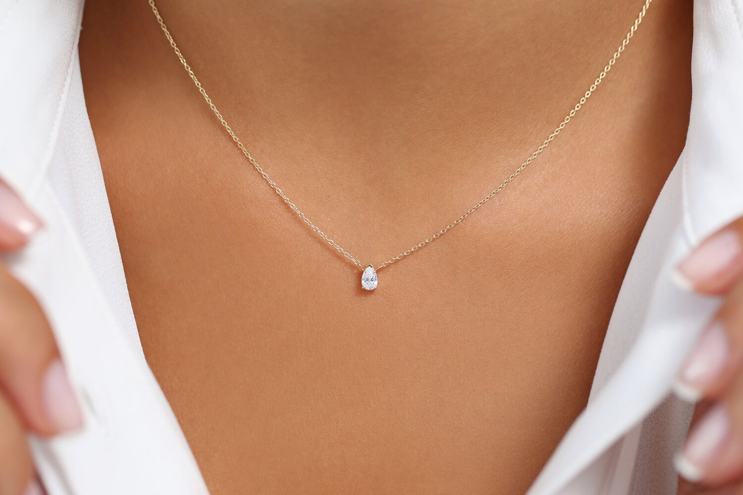 Pear Shaped Diamond Necklace/ 14K Gold Pear Shape Diamond | Etsy