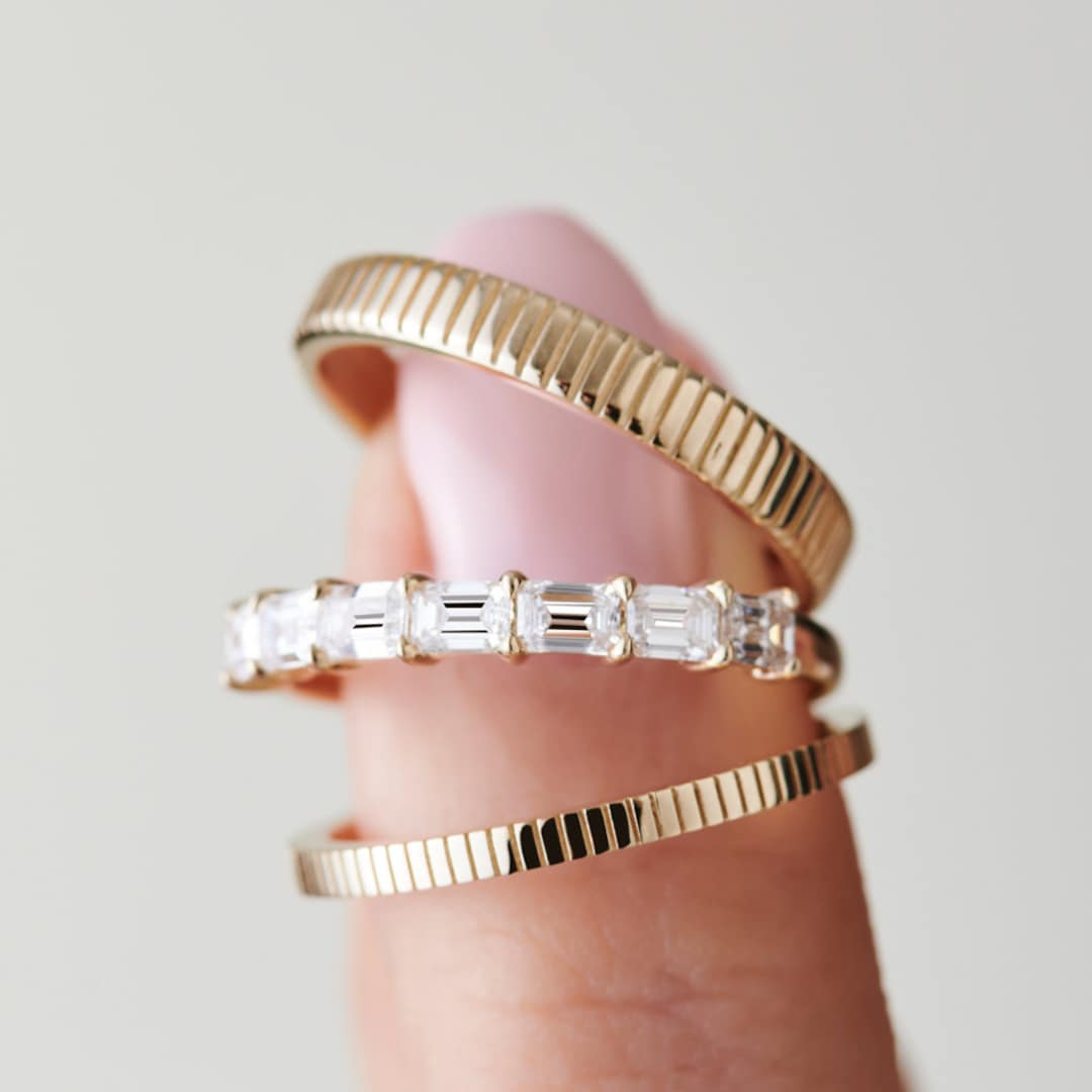 Gold Ring / 14k Gold 3MM Ribbed Ring / Stackable Band Ring / Women's ...
