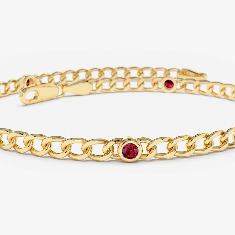 Ruby Bracelet / 14k 3MM Miami Gold Curb Link Chain Bracelet - Etsy