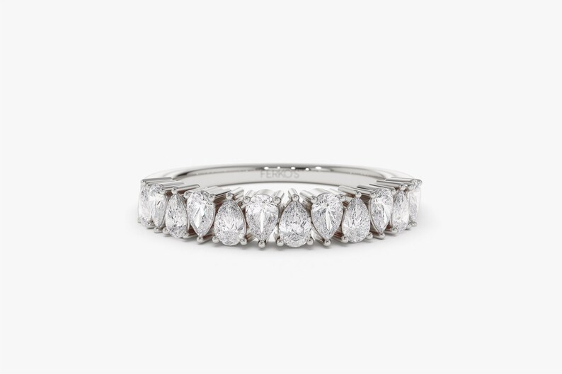 Pear Shape Half Eternity Diamond Band 14k Solid Gold / Stackable Ring ...