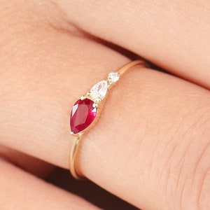 Ruby Ring / 14k Gold Pear Shape Natural Ruby With Pear Shape Diamond ...