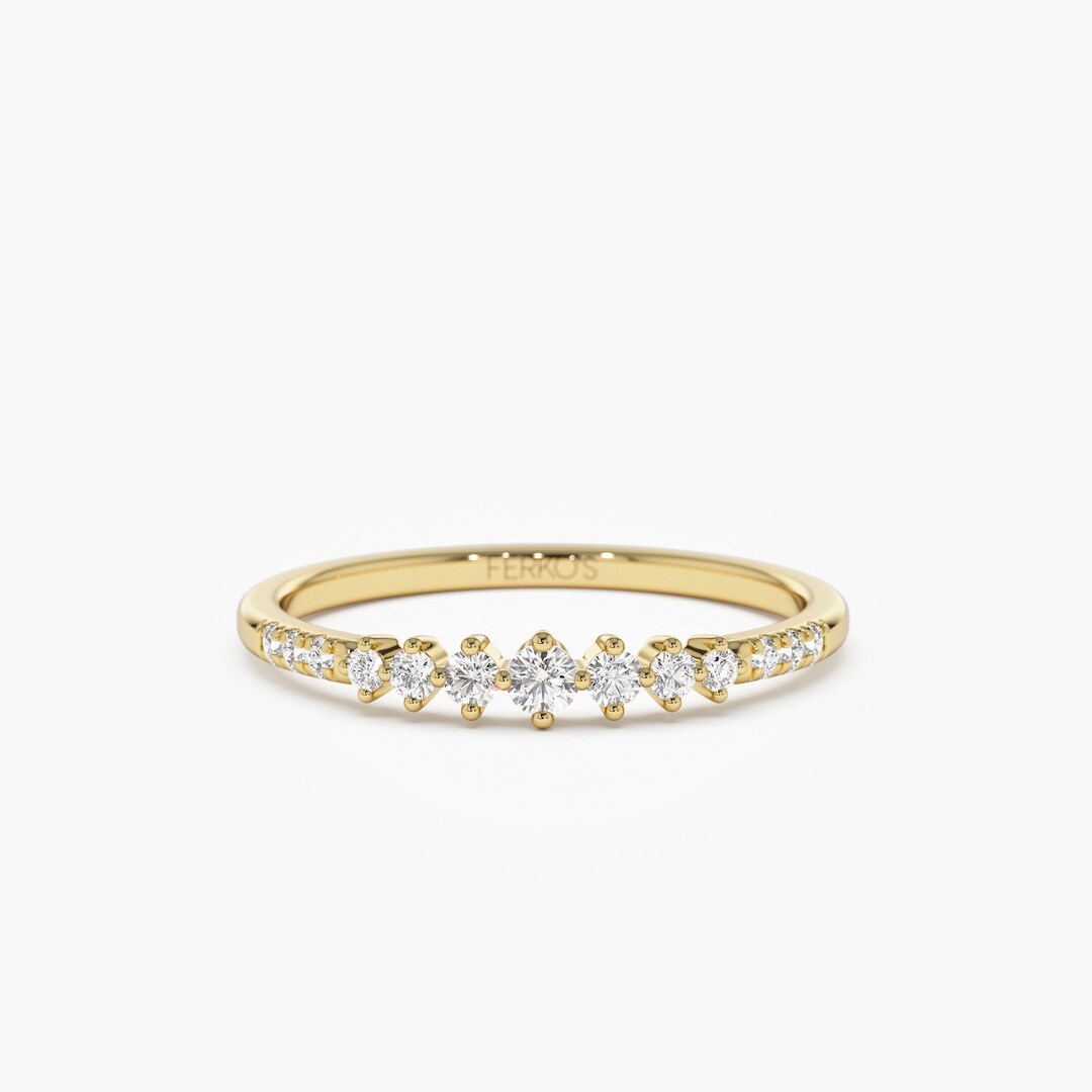 14k Gold Dainty Diamond Wedding Ring, Minimalist Round Diamond ...