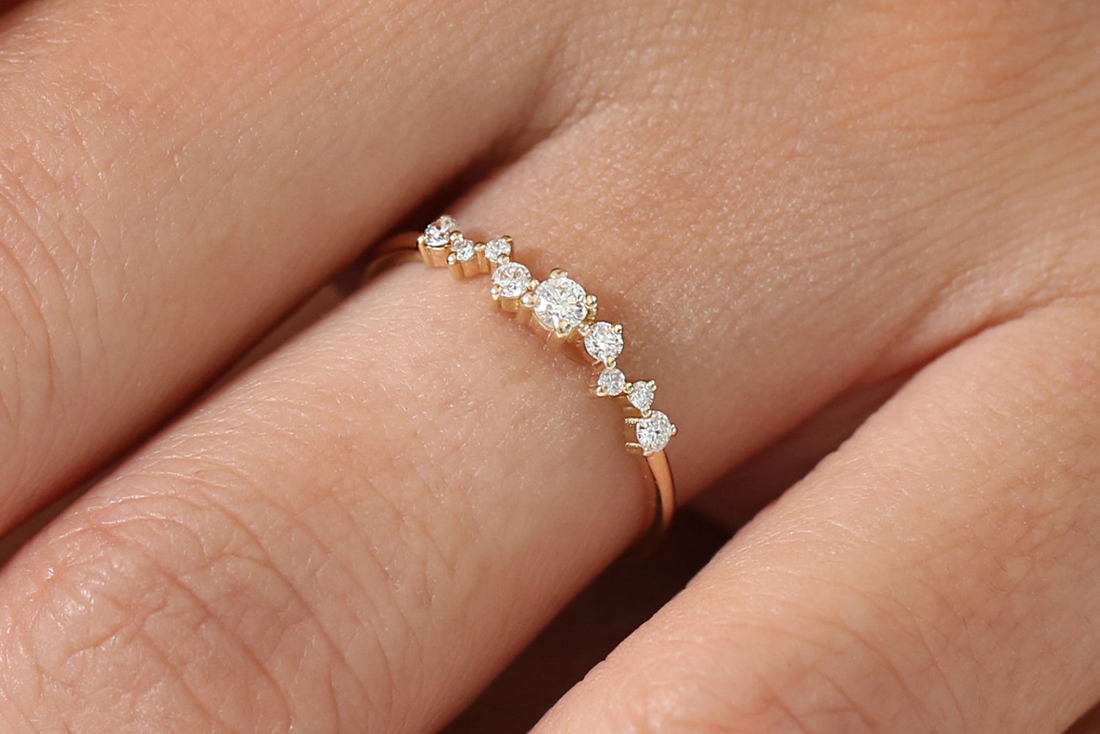 Multi Stone Diamond Ring / 14k Gold Diamond Cluster Ring / - Etsy