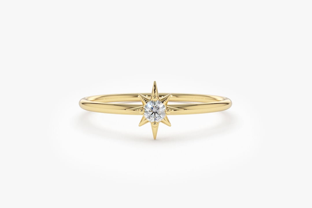 14K Gold Diamond Ring / North Star Stacking Ring / Astrology Ring ...