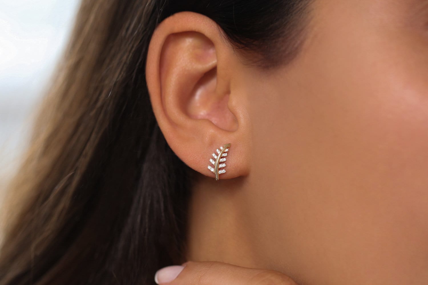 Leaf Earrings / 14k Gold Diamond Leaf Earrings / Pair of | Etsy