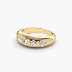 Diamond Ring / 14k Solid Gold Chunky Diamond Ring / 0.90 Ctw Diamond ...