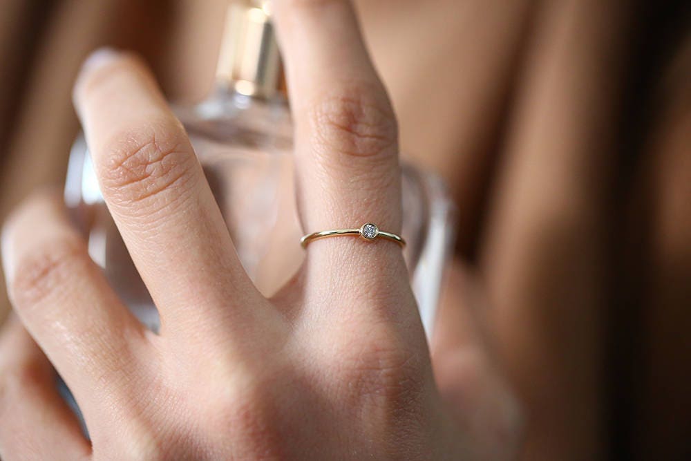 Rose Gold Diamond Ring/ 14k Rose Gold Single Diamond 0.05ctw Engagement ...