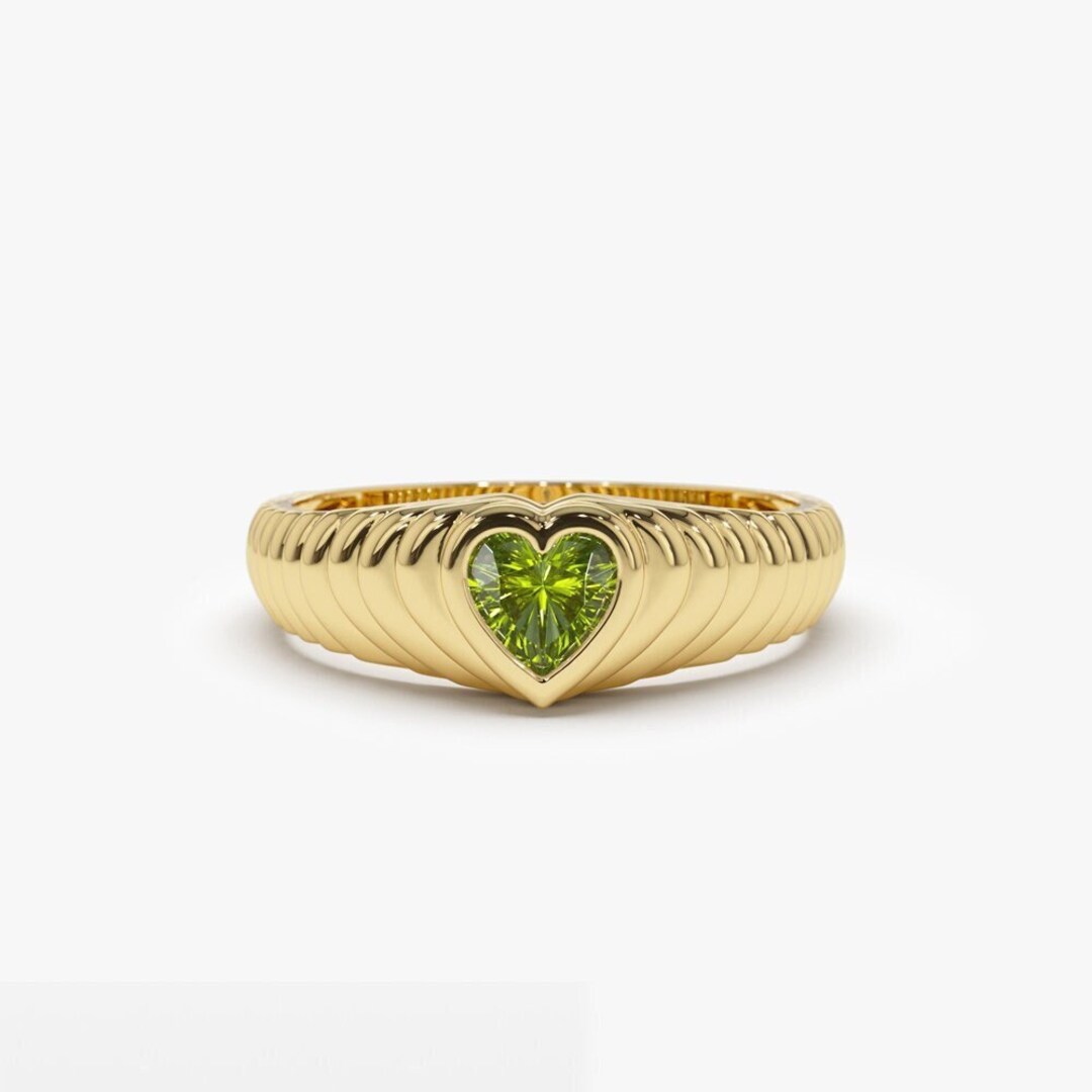 Heart Shaped Peridot Ring / 14k Heart Shape Peridot Beveled Ring ...