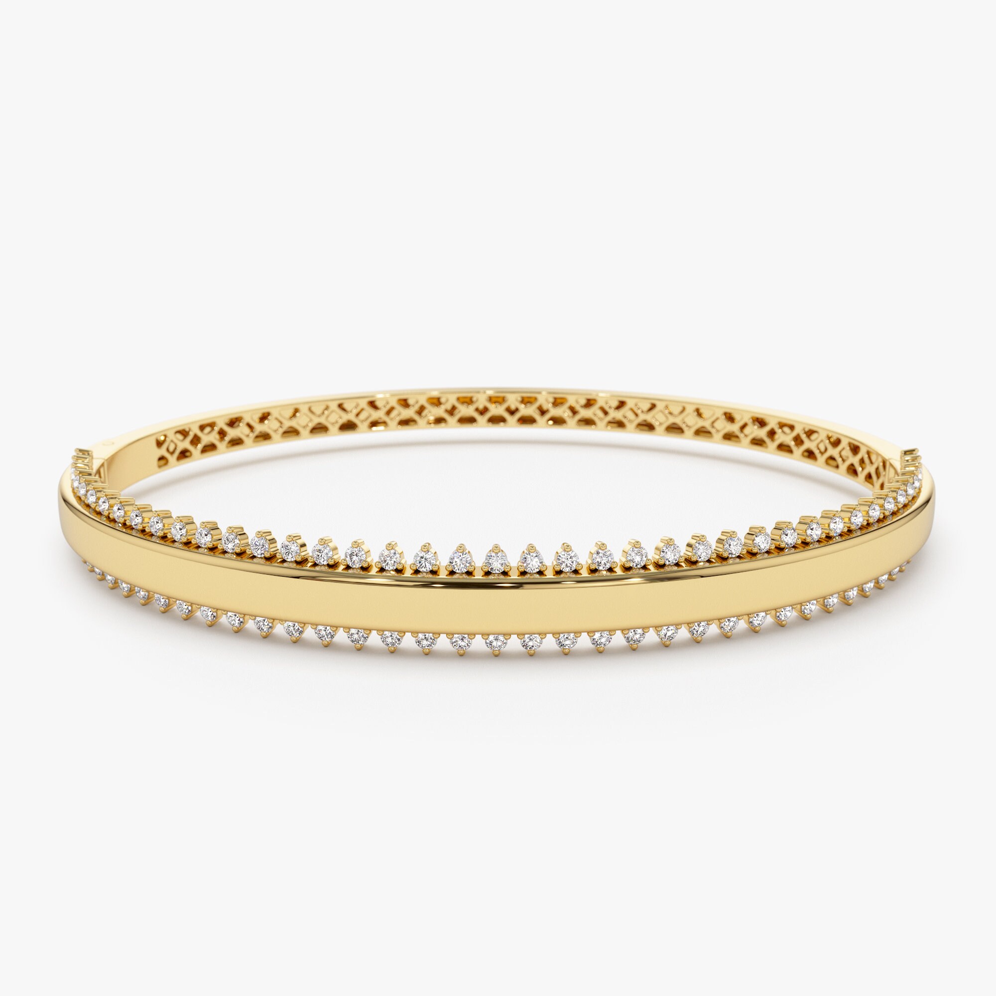 14K Gold Diamond Bracelet, Custom Size Diamond Bangle Bracelet ...