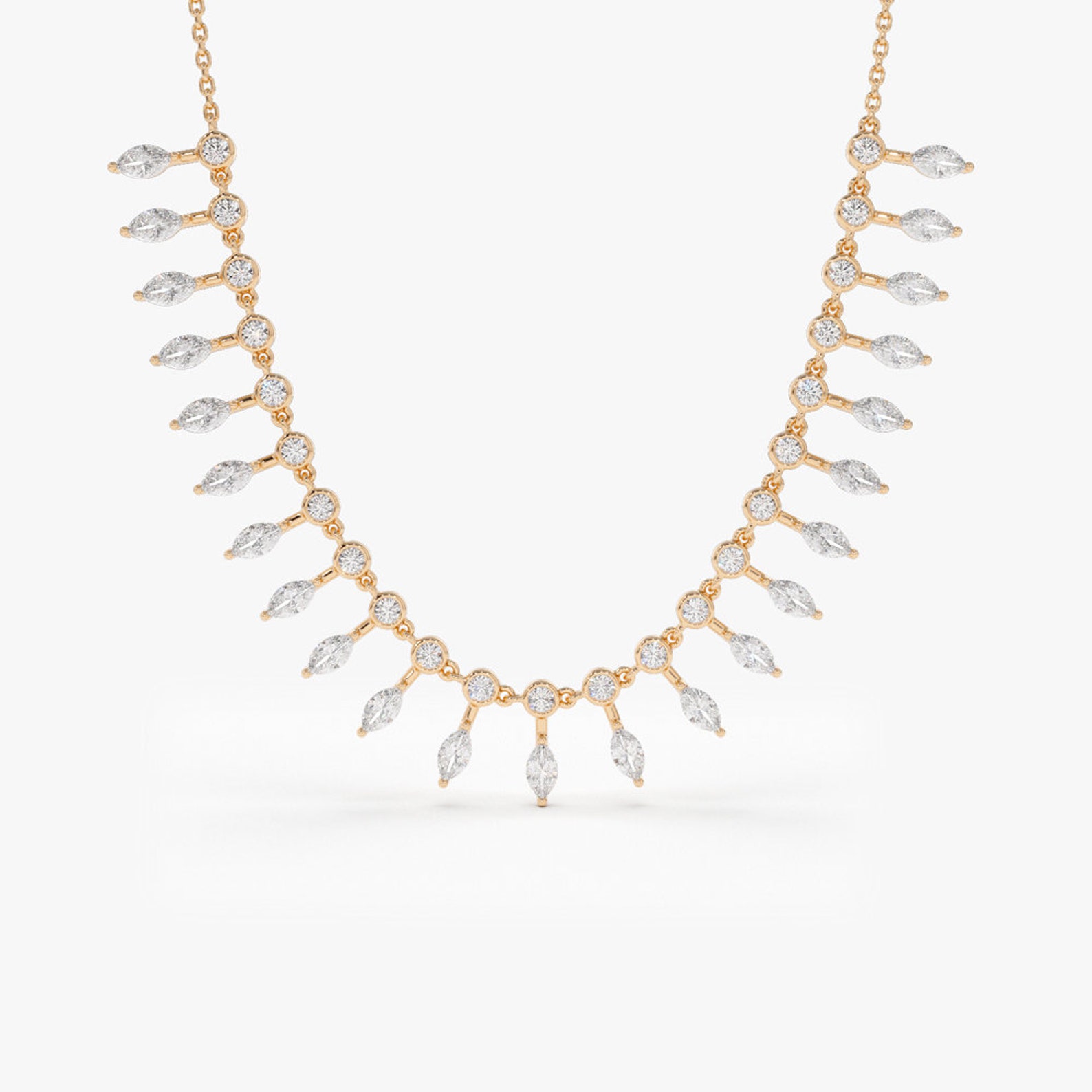 Necklace / 14k Gold Marquise and Round Diamonds Statement - Etsy