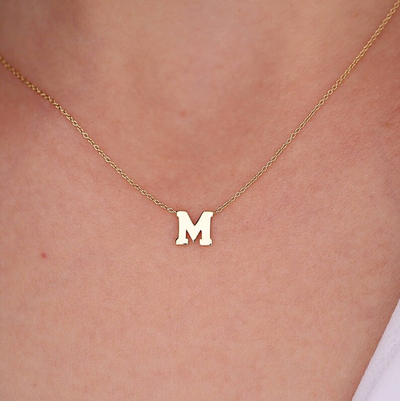Small Initial Necklace 14k Gold/ Initial Necklace / 14k Gold - Etsy