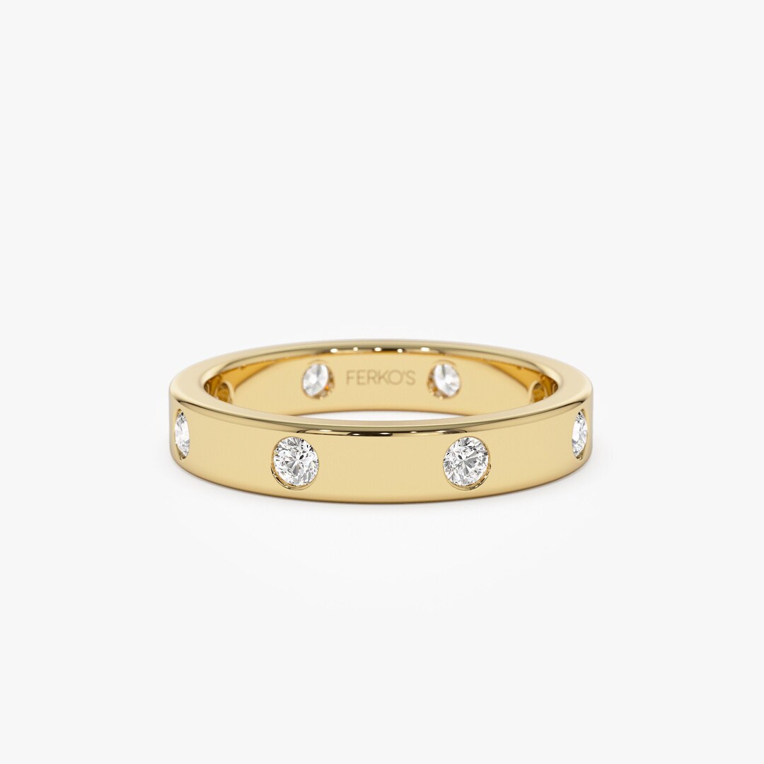 14k Gold Round Diamond Full Eternity Flush Setting Diamond Wedding Ring ...