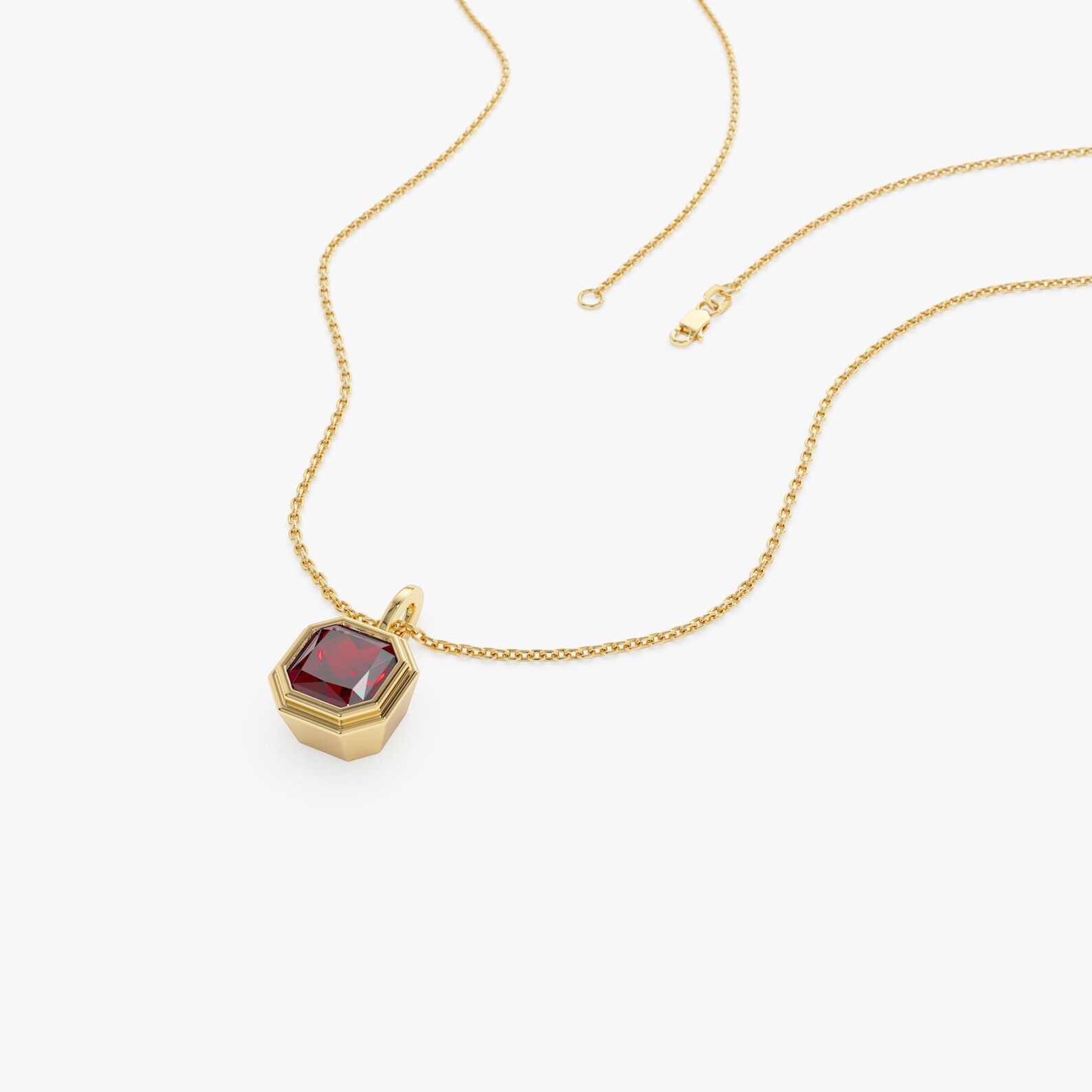 Asscher Cut Bezel Set Garnet Necklace, 14K Gold 1.35 Ctw Garnet ...