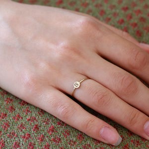 14k Gold Initial Ring / Tiny Letter Ring / Stackable Initial Ring ...