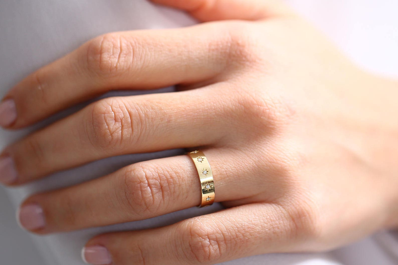 Star Setting Diamond Ring 14k Gold Wedding Band With Diamond - Etsy ...