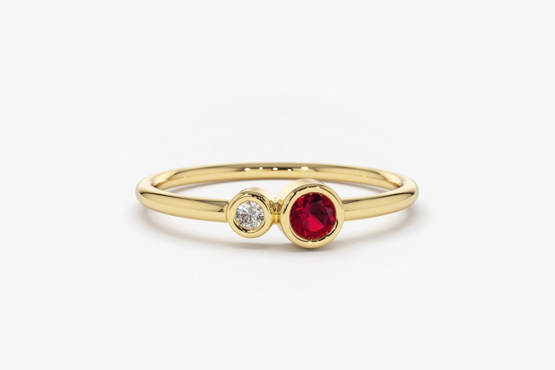 Genuine Natural Ruby Ring /14K Gold Ruby and Diamond Birthstone Ring ...