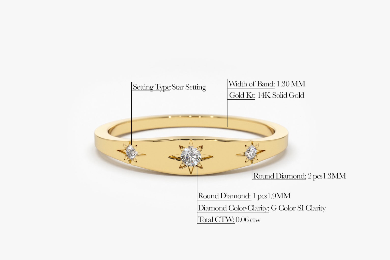 Star Setting Diamond Stacking Ring / 14k Gold Dainty Delicate Minimal ...