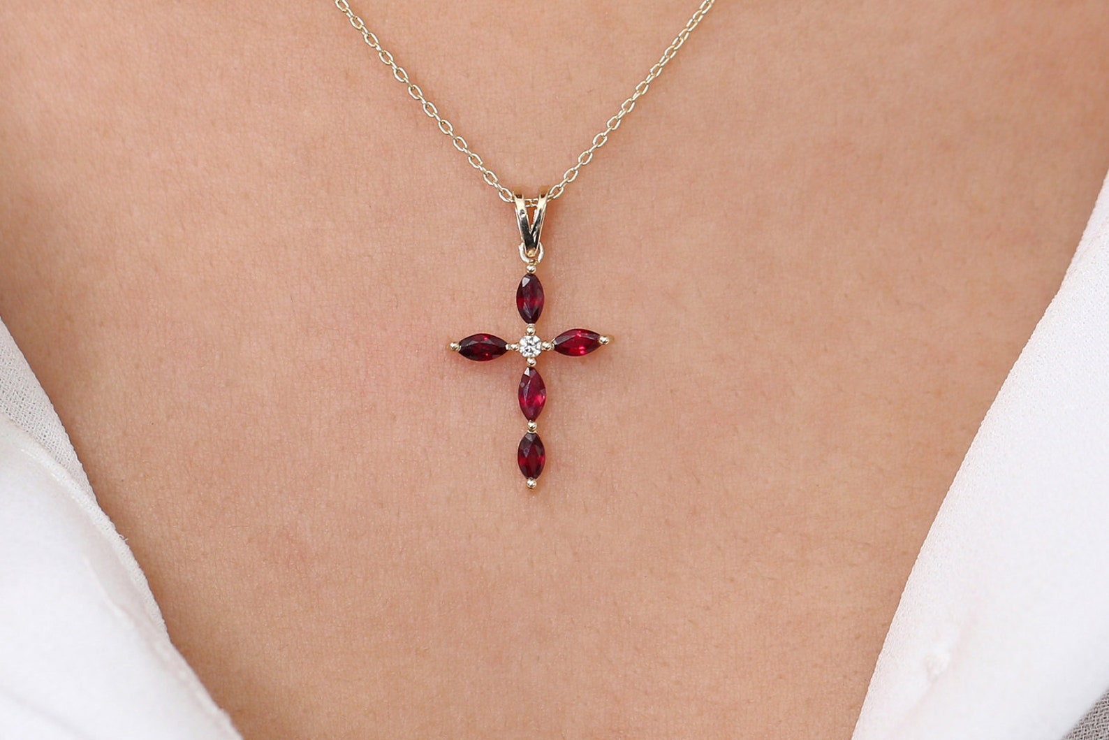 Ruby Cross Necklace / 14k Gold Genuine Ruby and Diamond - Etsy