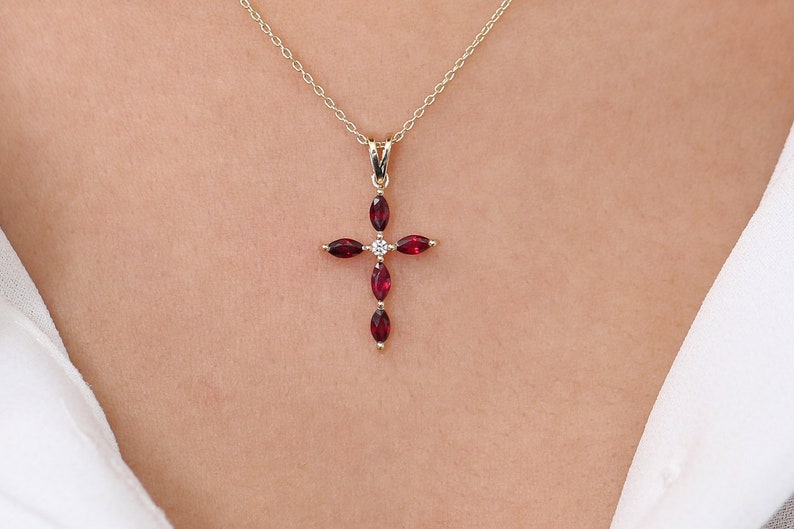Ruby Cross Necklace / 14k Gold Genuine Ruby and Diamond - Etsy