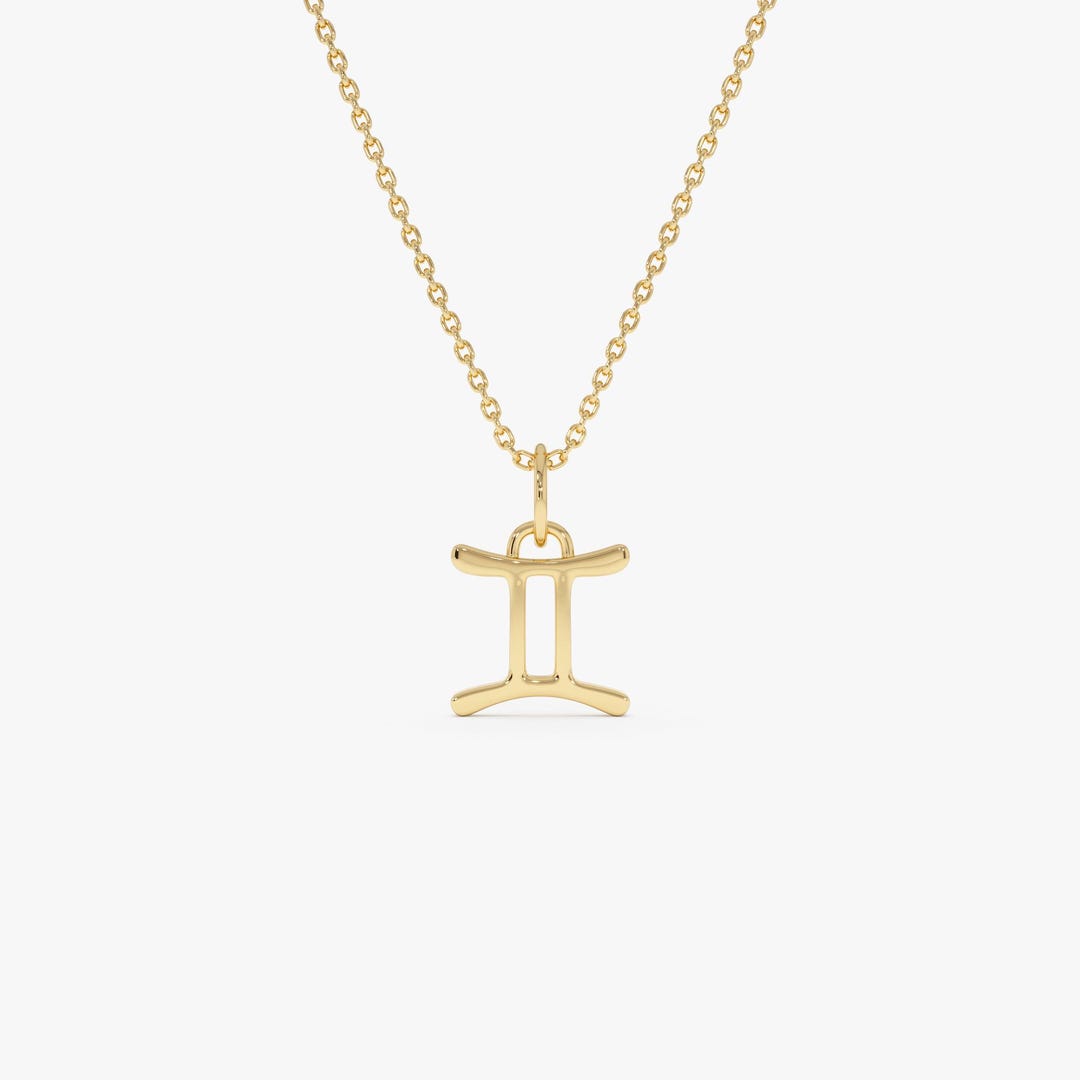Gemini Zodiac Necklace, 14K Gold Gemini Charm Pendant, Astrology Gift ...