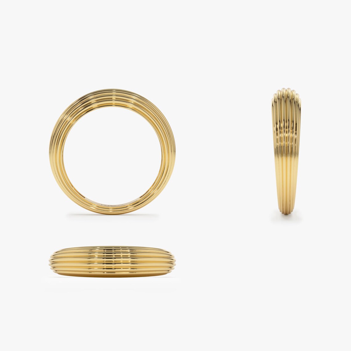 14k Gold Ribbed Dome Graduating Ring / 14k Unique Multi Lined - Etsy