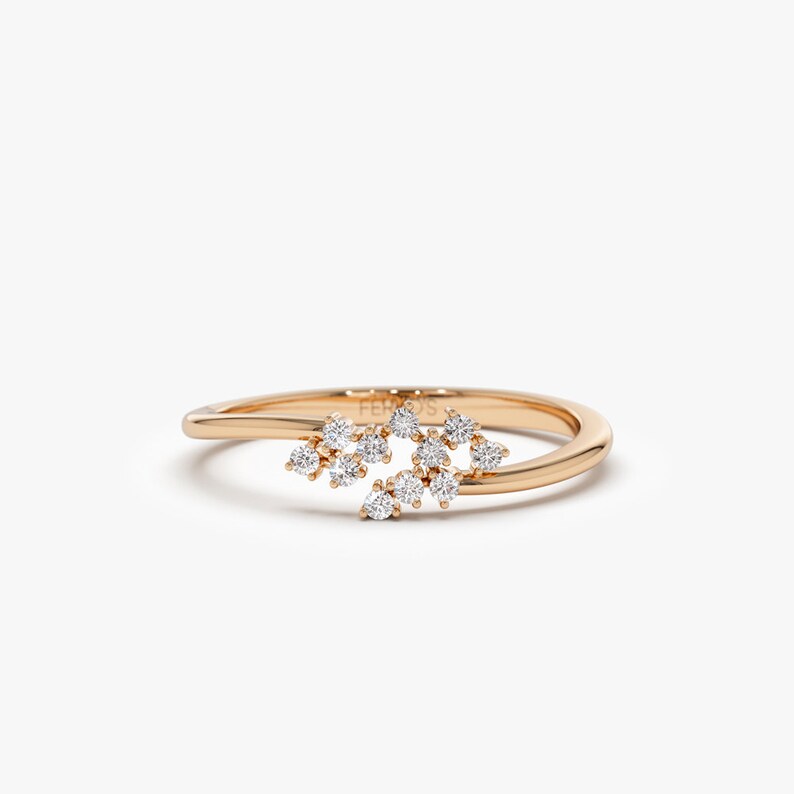 Cluster Ring / 14k Solid Gold Mini Cluster Diamond Ring / Stacking ...