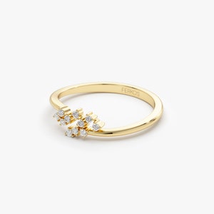 Cluster Ring / 14k Solid Gold Mini Cluster Diamond Ring / Stacking ...