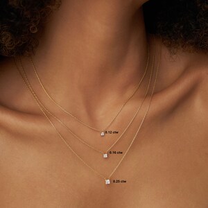 Princess Cut Diamond Necklace 14k Solid Gold, Diamond Solitaire Necklace 0.25 CTW, Prong Setting ...