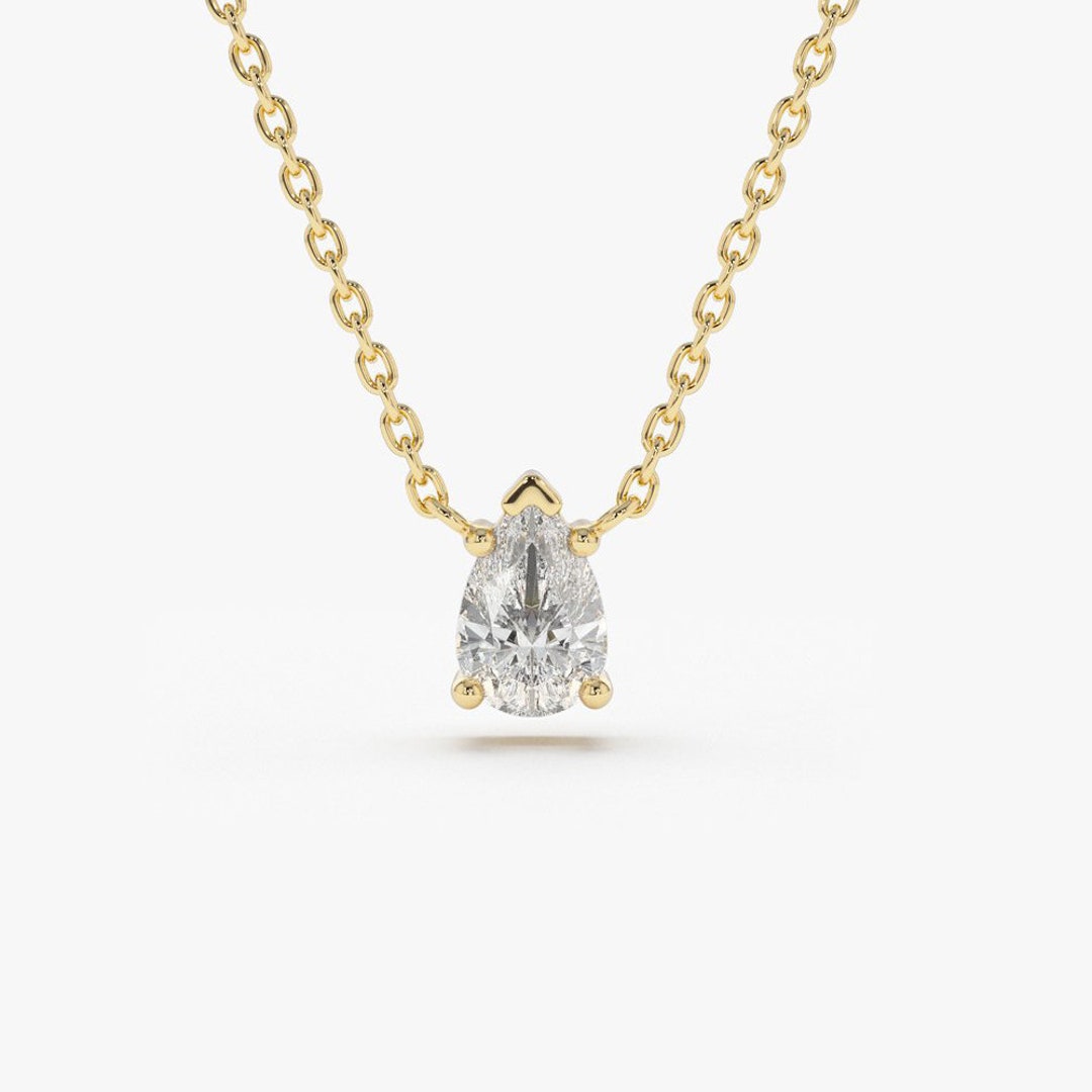 Pear Shaped Diamond Necklace/ 14K Gold Pear Shape Diamond Choker ...