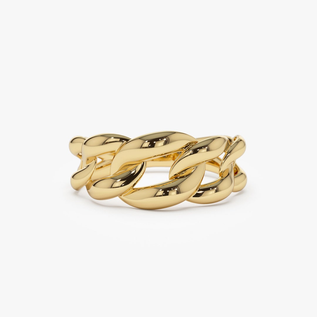 Statement Ring / 14k Solid Gold Curb Link Ring / 8MM 14k Gold Ring ...