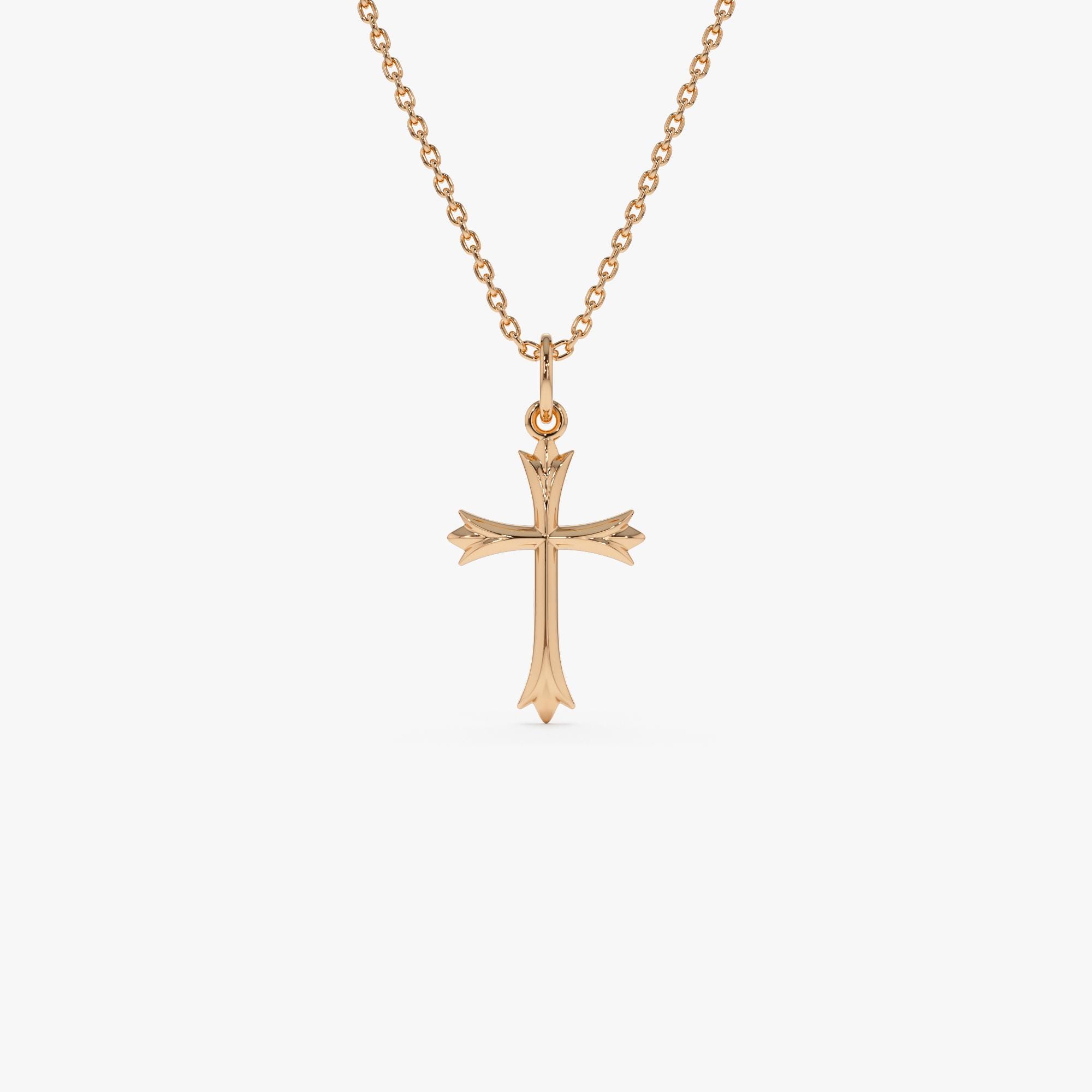Gold Cross Necklace, 14k Gold Dainty Cross Pendant Necklace, Baptism ...