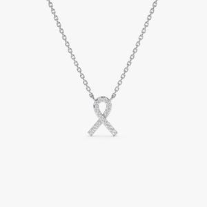 Diamond Breast Cancer Ribbon Necklace, 14K Solid Gold Dainty Breast ...